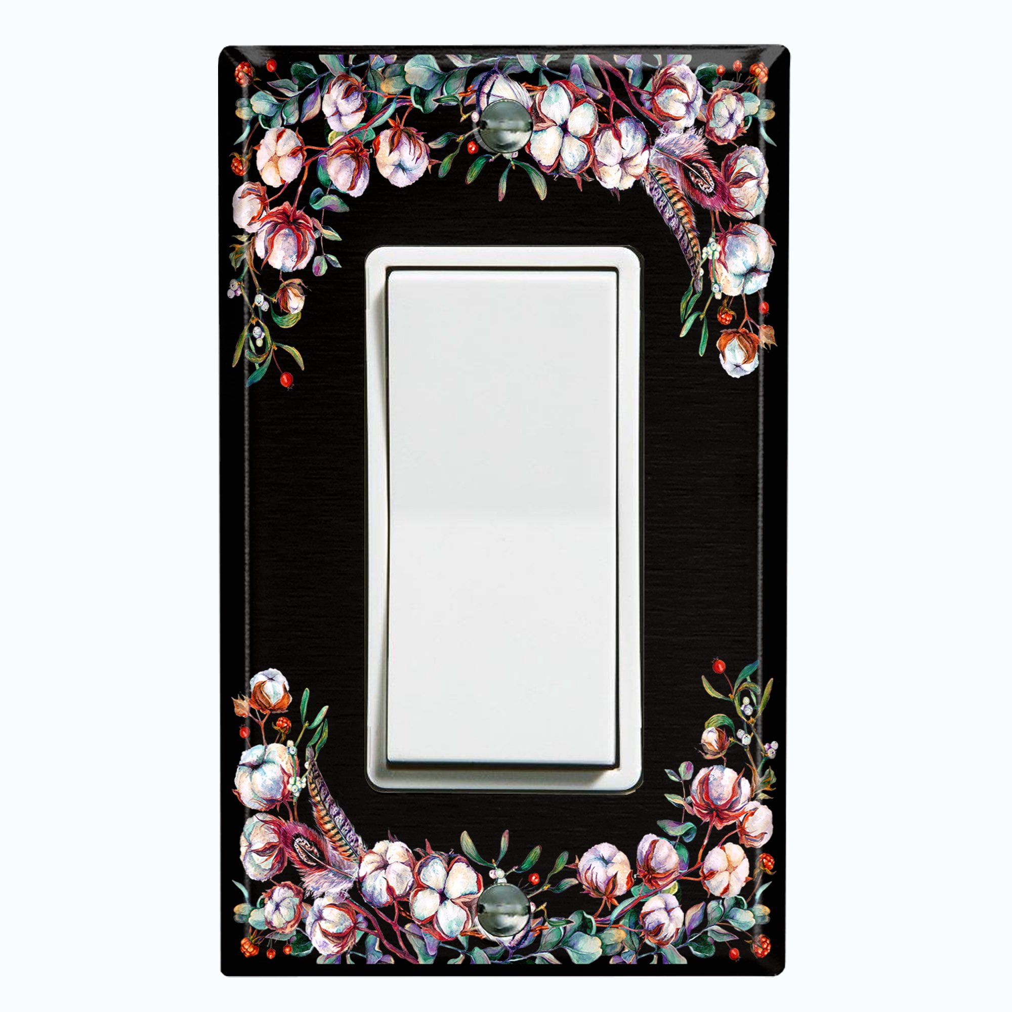 Metal Light Switch Plate Cover Circular Cotton Flower Feather Frame ...