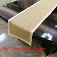 Touiyu 12 "x82" Natural Burlap Table Runner with Crochet Lace, Rustic ...