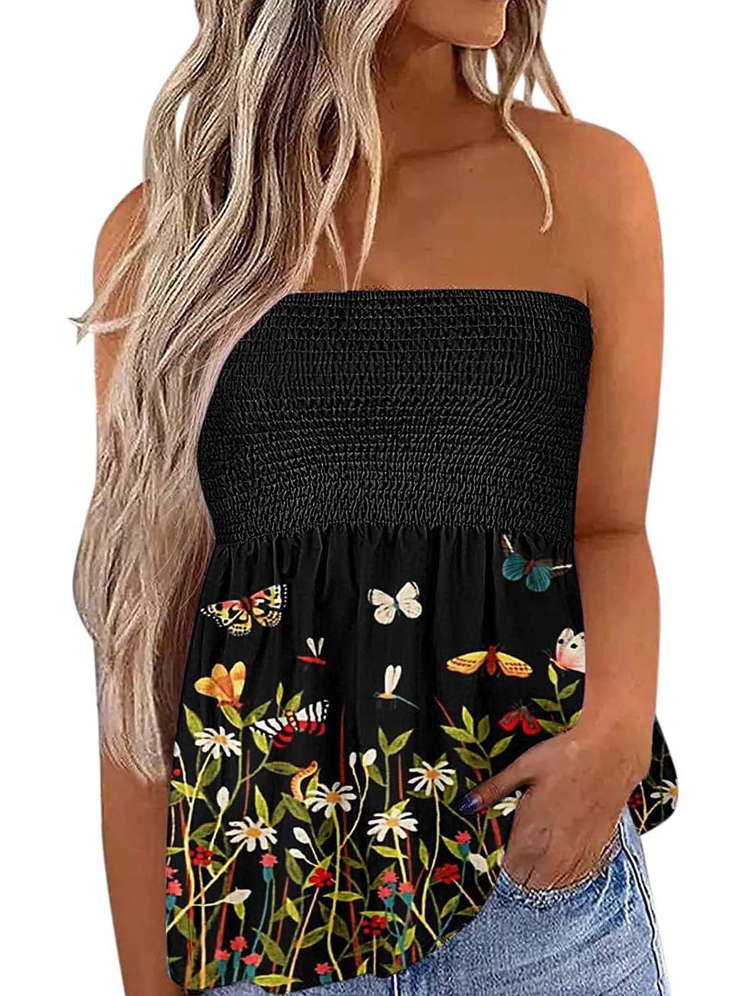 Genuiskids Women Sexy Strapless Tube Tops Sleeveless Floral Print ...