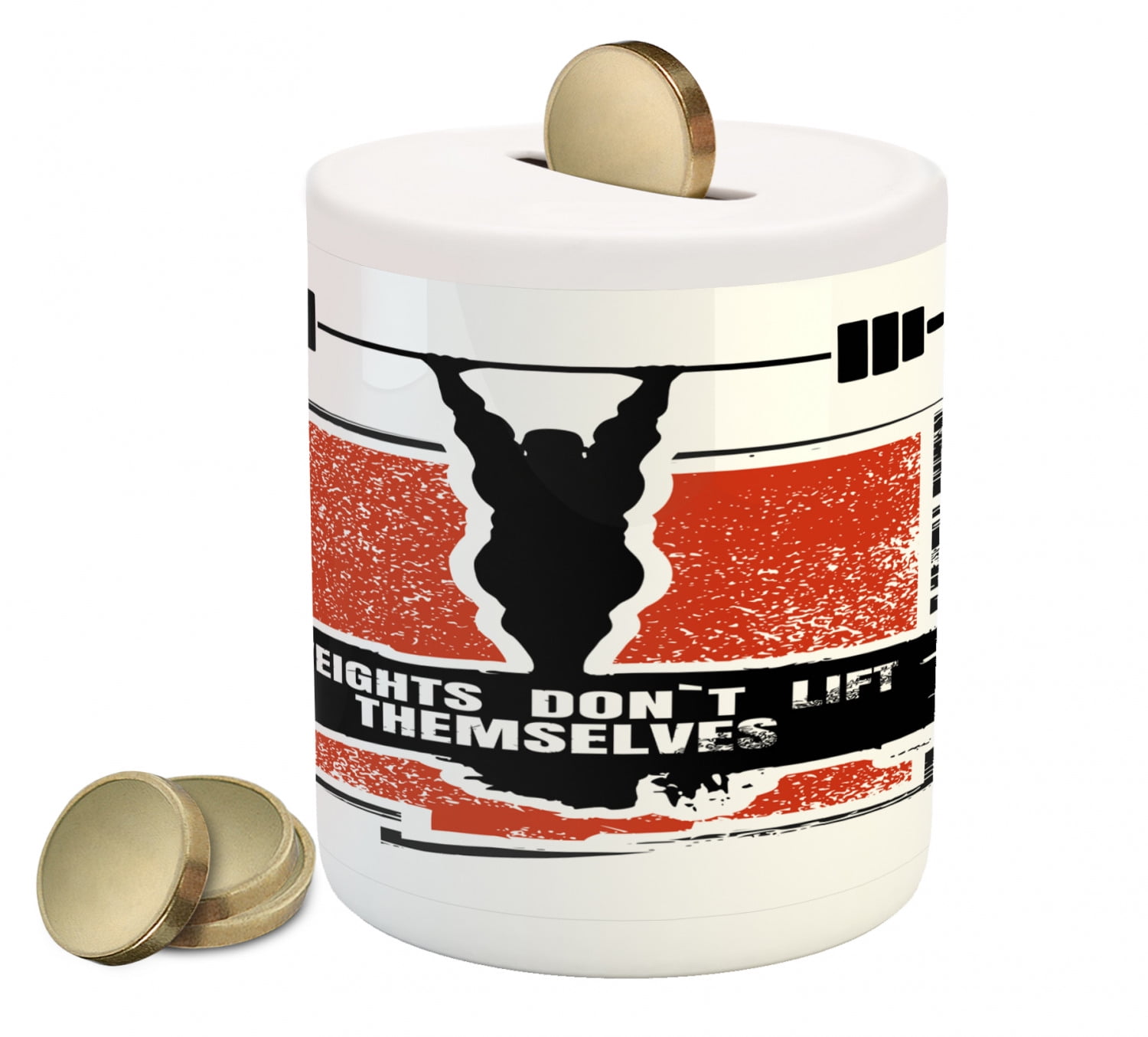 Fitness Piggy Bank, Bodybuilder and Huge Barbell Silhouettes of Posing ...