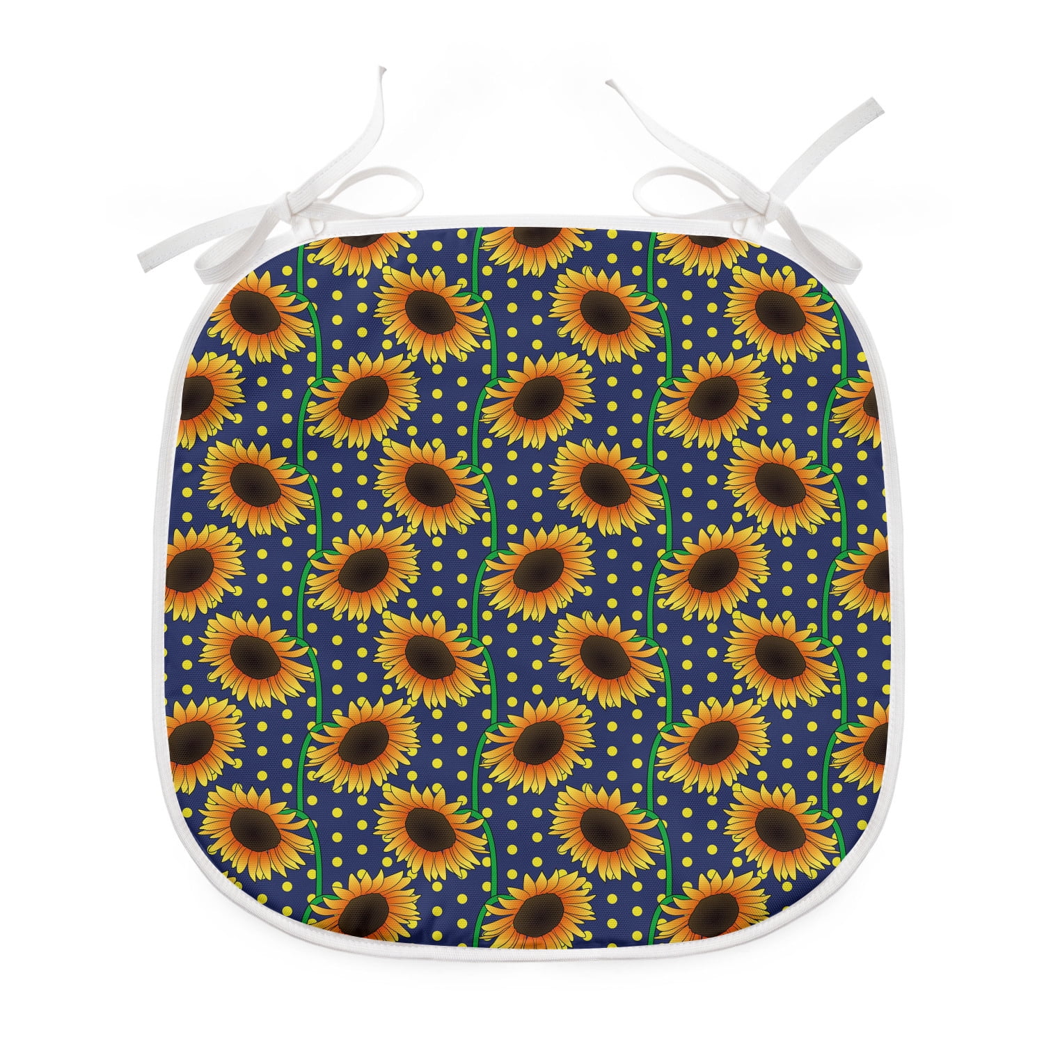 Orange Blue Dining Chair Pad, Cartoon Floral Pattern with Sunflowers ...