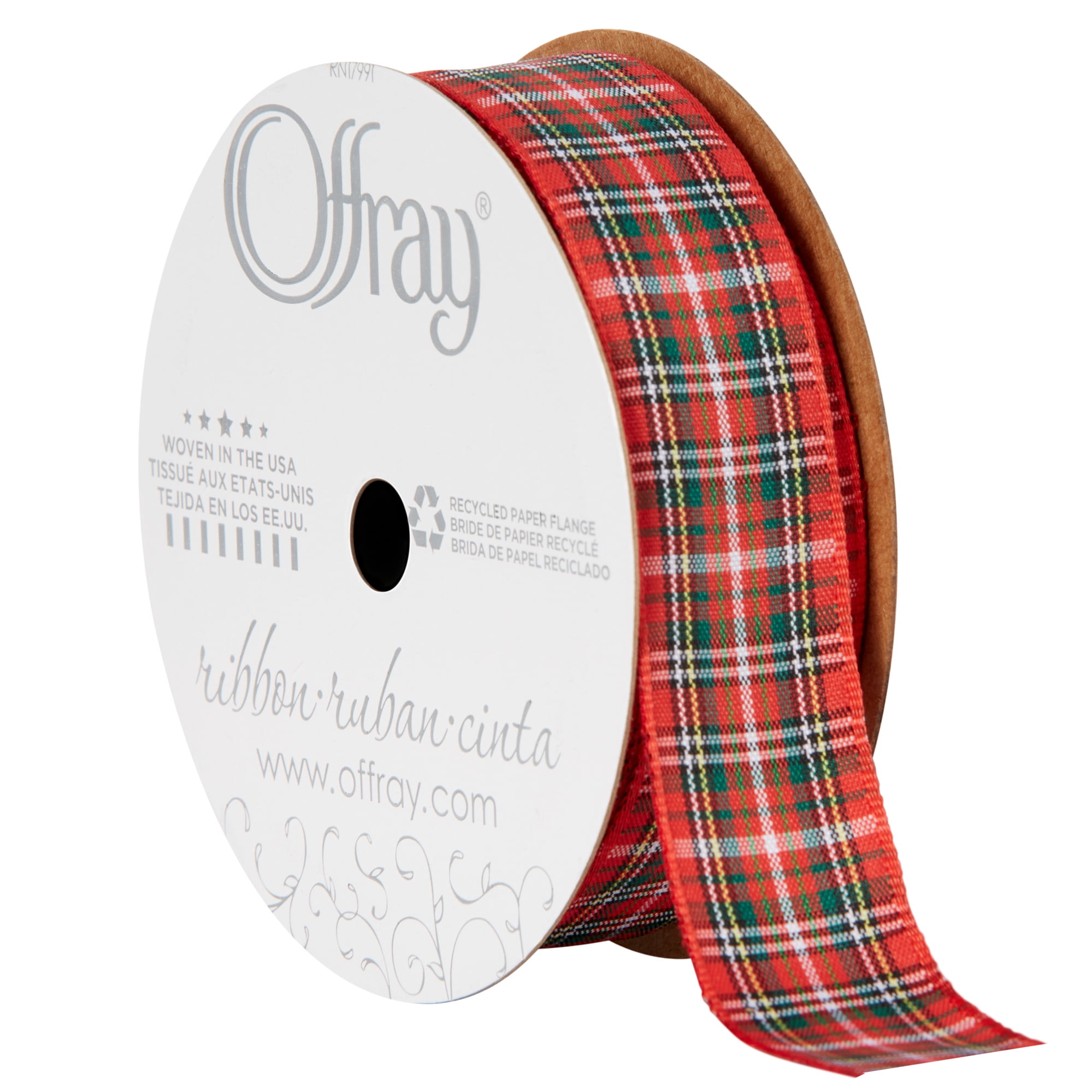 Offray Ribbon, Red 7/8 inch Plaid Ribbon, 9 feet - Walmart.com
