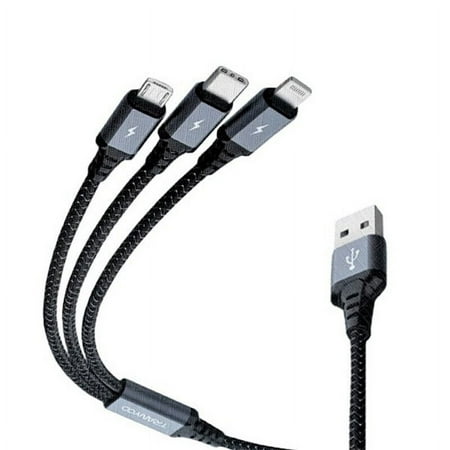TRANYOO (T-XS6) 1.2M 3 in 1 Fast Charging Braided Multi Charger Cable ...