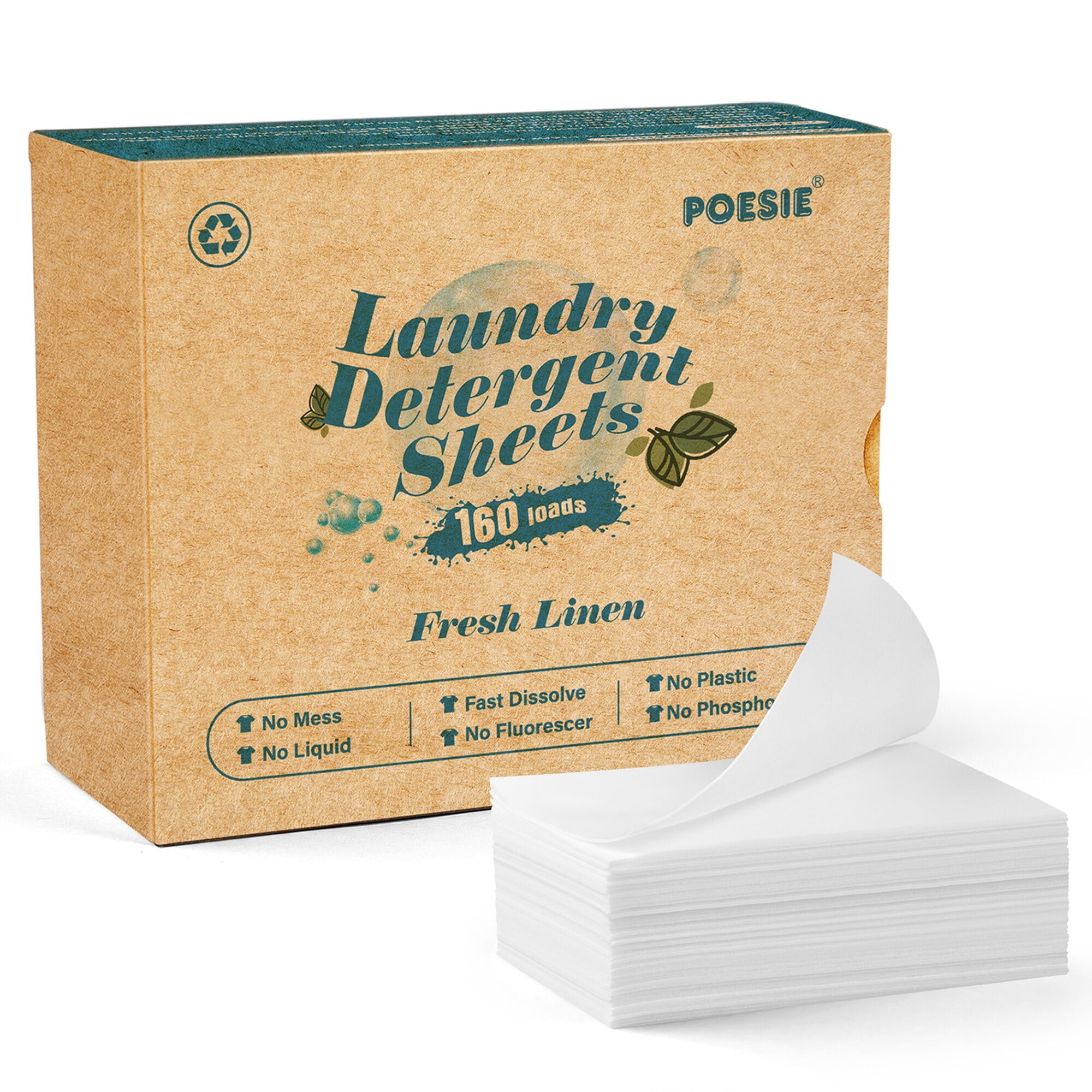 Poesie Laundry Detergent Sheets Fresh Linen Scent Plastic Free Fast ...