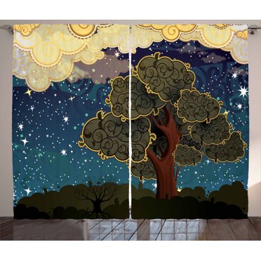 Night Curtains 2 Panels Set, Star Filled Dark Sky Vivid Celestial Theme ...