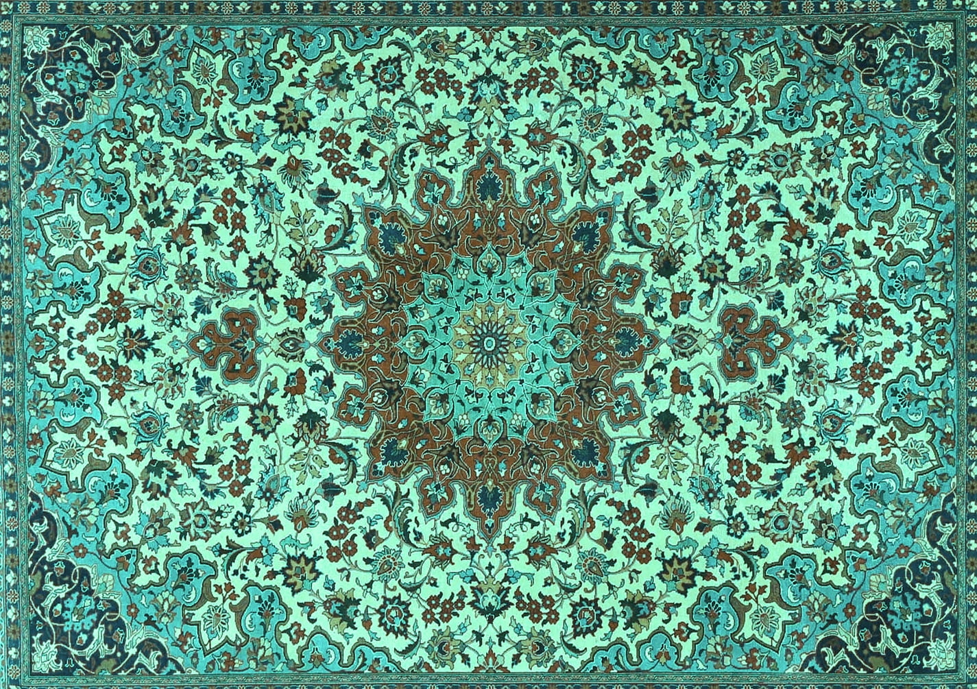 Ahgly Company Machine Washable Indoor Rectangle Medallion Turquoise ...