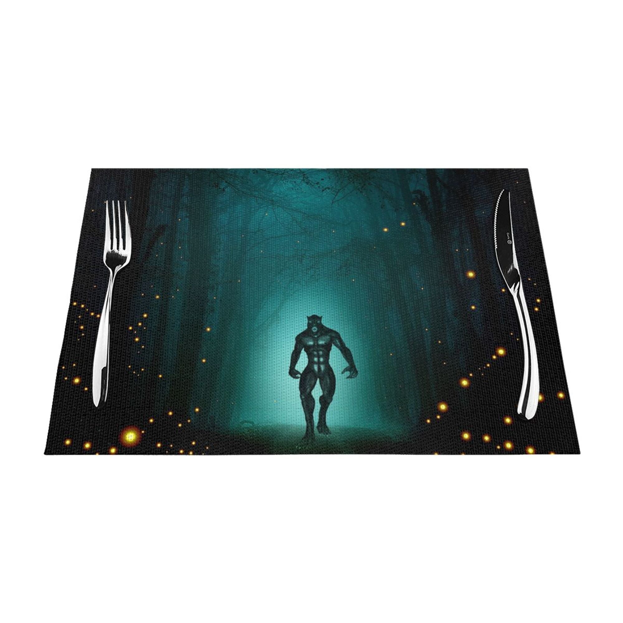 XMXY Woven Placemats Set of 4 PCS, Werewolf Forest Fireflies Table Mats ...
