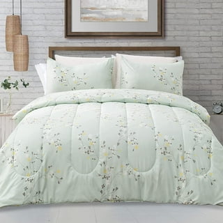 My Texas House Caroline 3-Piece Green Floral Slub Comforter Set, Full ...