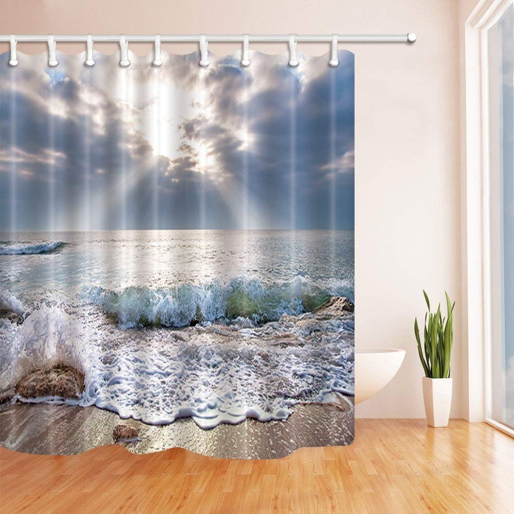 Bpbop Nature Scenery Ocean Beach Waves Against Sun Light Polyester