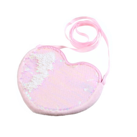 Dongfei20 Sequin Lanyard Bag Heart Shape Children Coin Purse Shoulder ...
