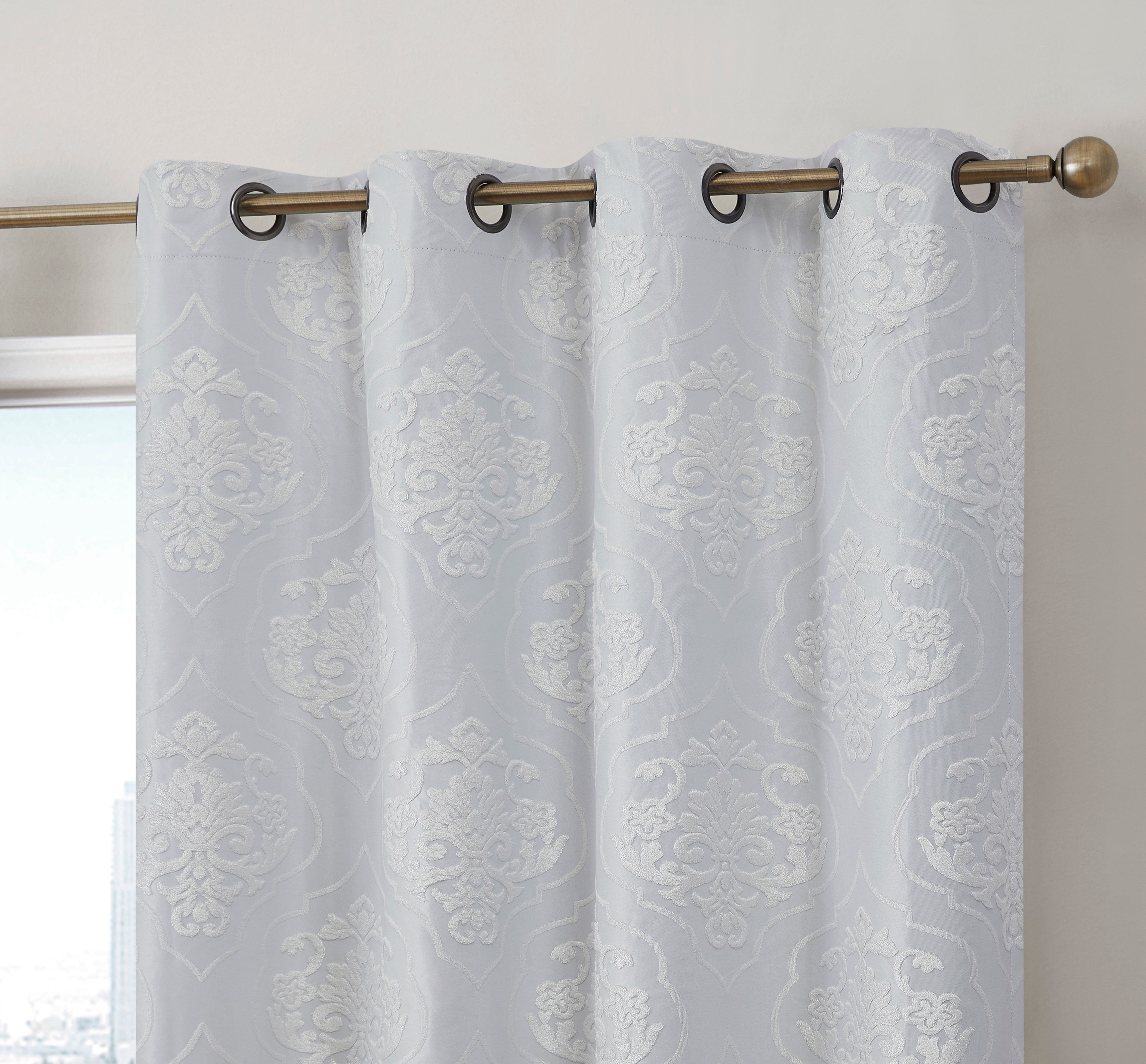 THD Damask Flocked 100% Blackout Grommet Curtain Panels - Set of 2 - Walmart.com
