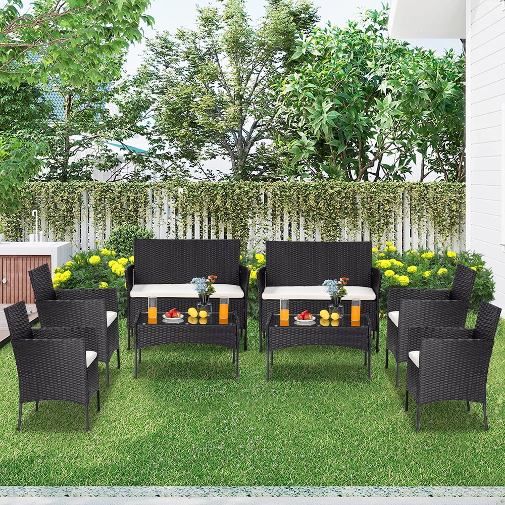 8 Piece Bistro Patio Set, Outdoor Patio Furniture Sets with 2 Glass ...