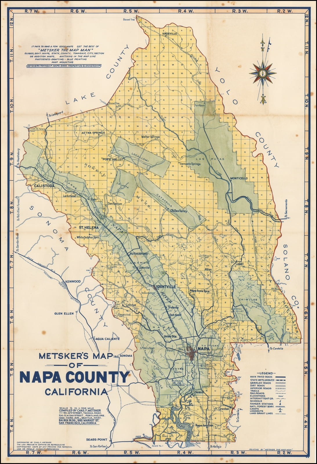 Metsker's Map of Napa County California-20 Inch By 30 Inch Laminated ...
