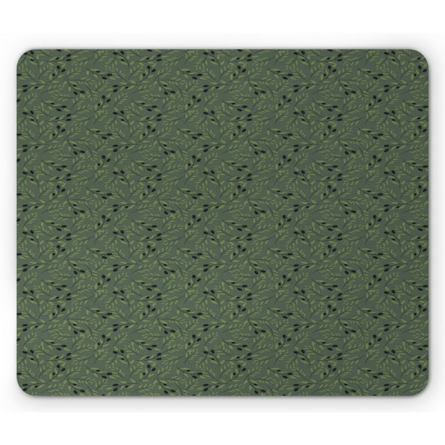 Olive Mouse Pad, Pastel Tone Vegetation Leaves and Branches, Rectangle ...