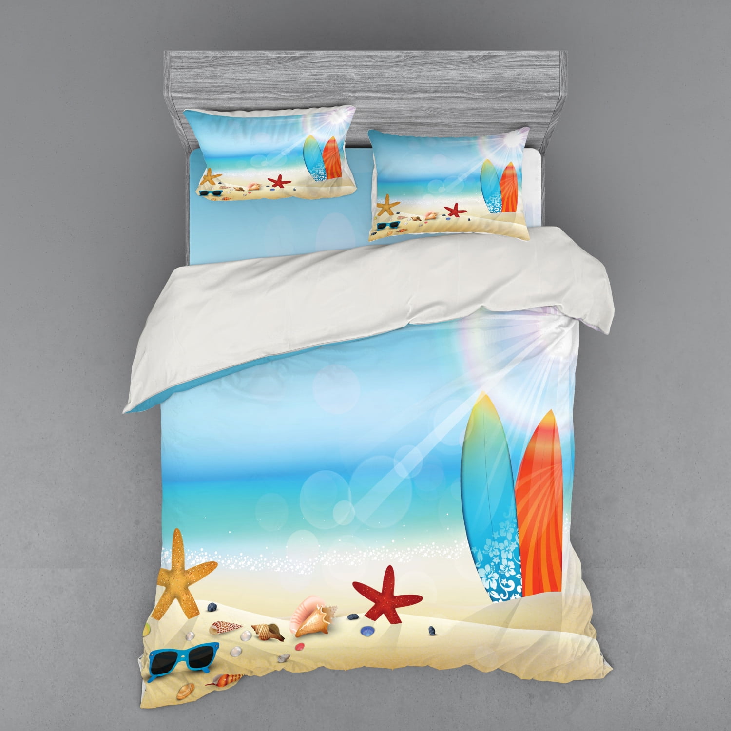 Ambesonne Summer Bedding Set 4 Pcs, Sand Beach Surfboard, Queen ...