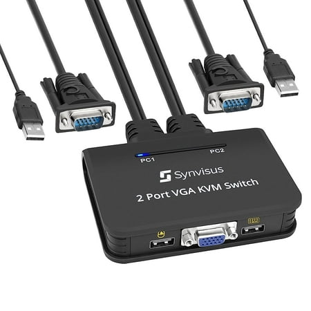 S 2X1 USB VGA KVM Switch Hotkey Switch 2 Port with Cables for ...