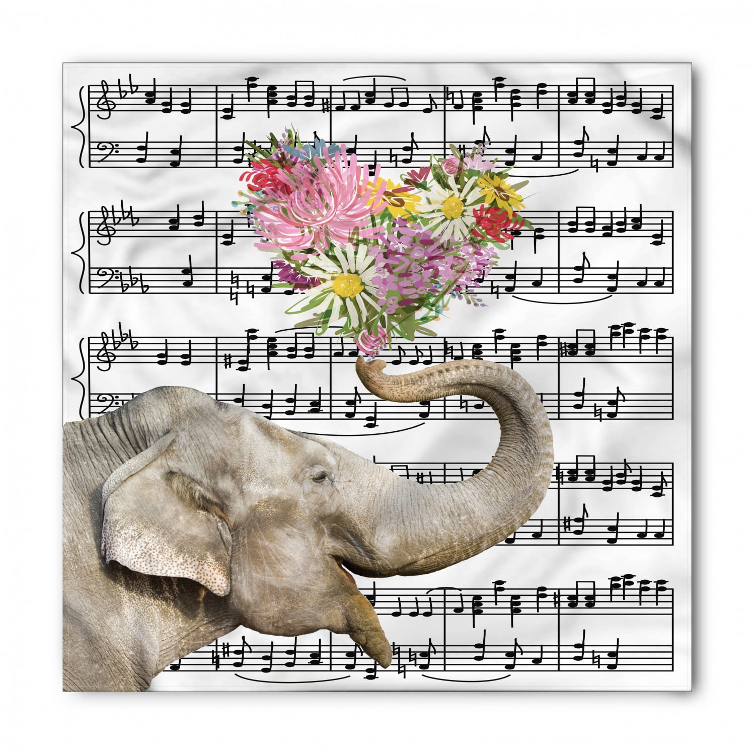 Elephant Bandana, Floral Trunk Music Notes, Unisex Head and Neck Tie ...