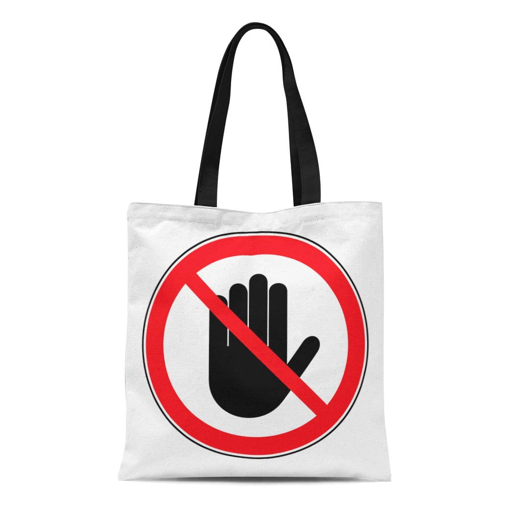 LADDKE Canvas Tote Bag Stop Sign No Entry Black Hand Red Symbol Durable ...