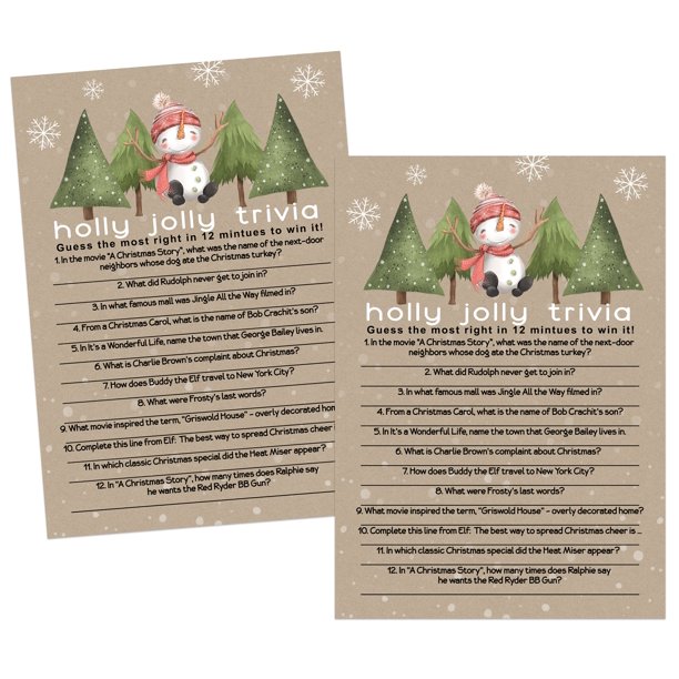 Snow Much Fun Christmas Trivia Game Cards 25 Pack Version 3 Festive ...