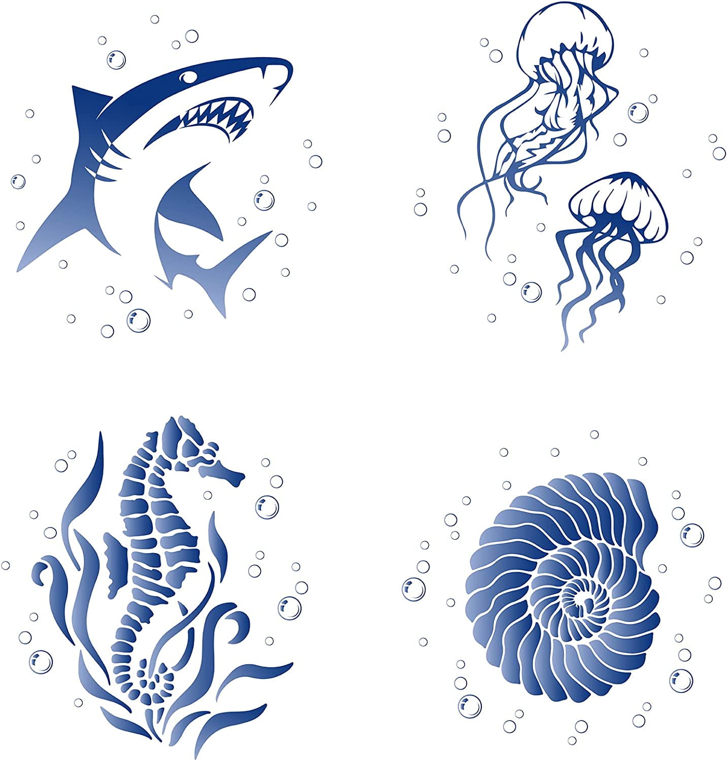 4PCS Sea Animal Window Decals Static Sea Seahorse Glass Sliding Door ...