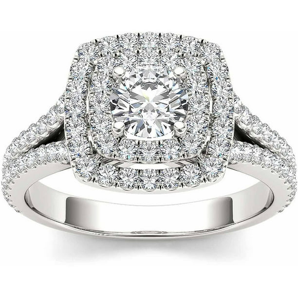 Imperial Diamond - 1 Carat T.W. Diamond 10kt White Gold Double Halo ...