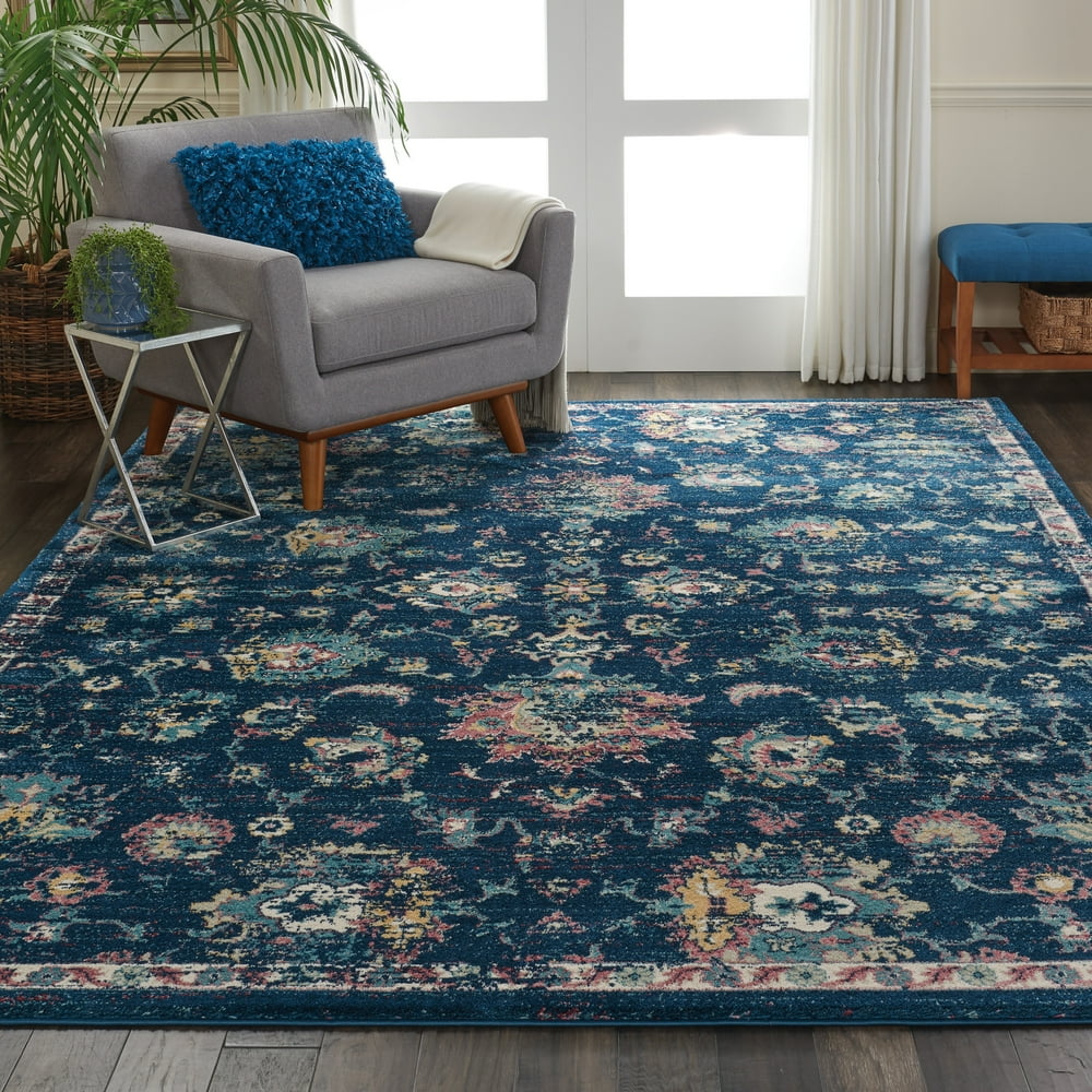 Nourison Fusion Vintage Bordered Navy/Pink Area Rug - Walmart.com ...