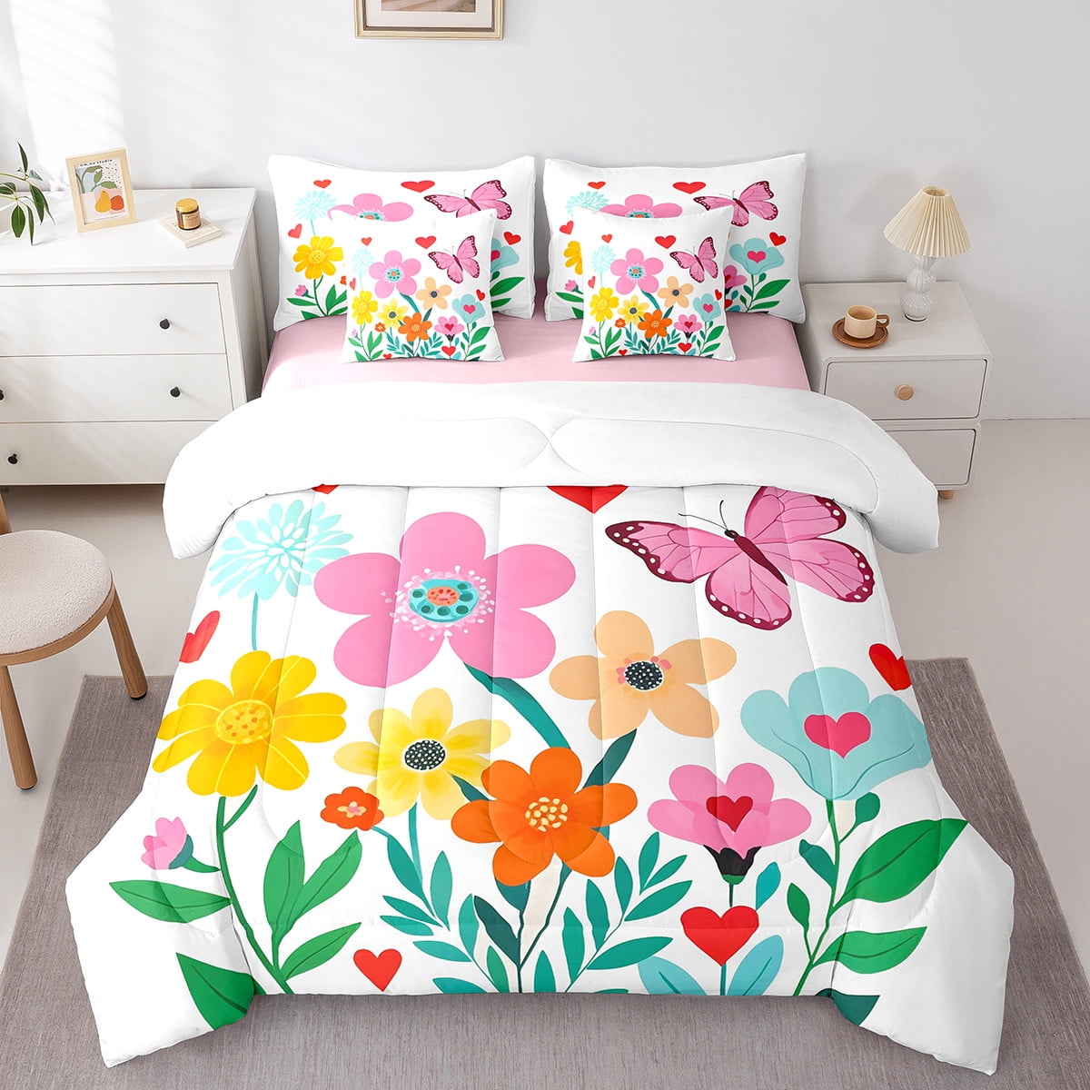 Click here for Manfei Girls Colorful Floral Bedding Comforter Set... prices