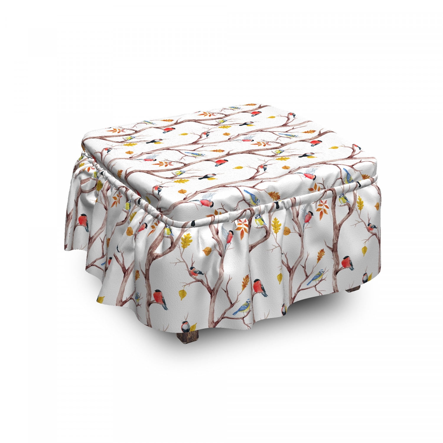 Autumn Ottoman Cover, Birds on a Tree Art Design, 2 Piece Slipcover Set ...