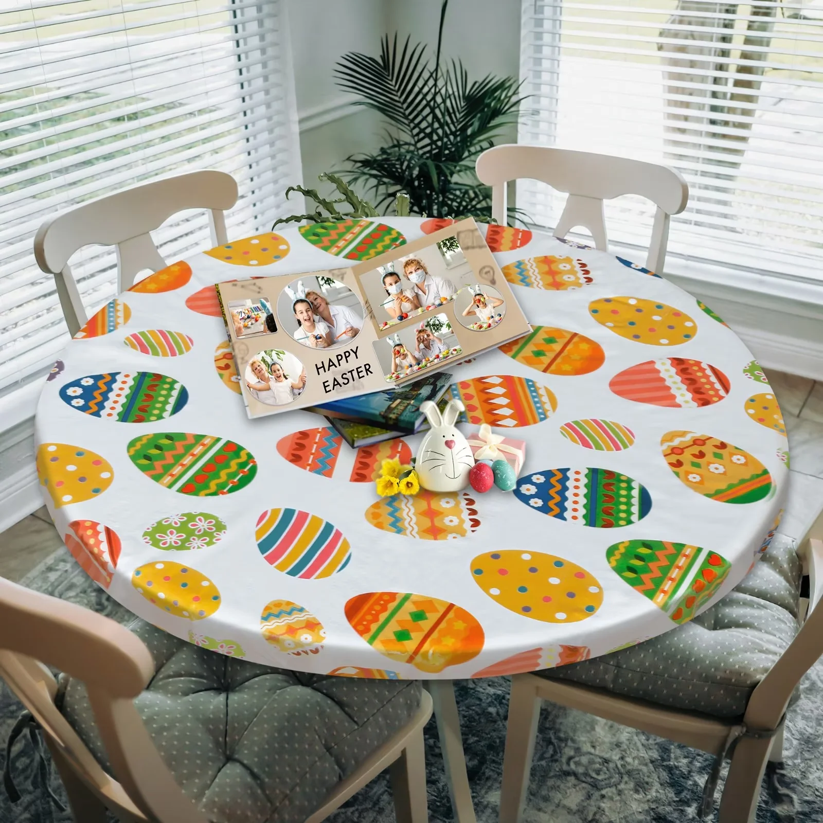 LUSHVIDA Easter Fitted Table Cover - Waterproof Colorful Egg Elastic ...
