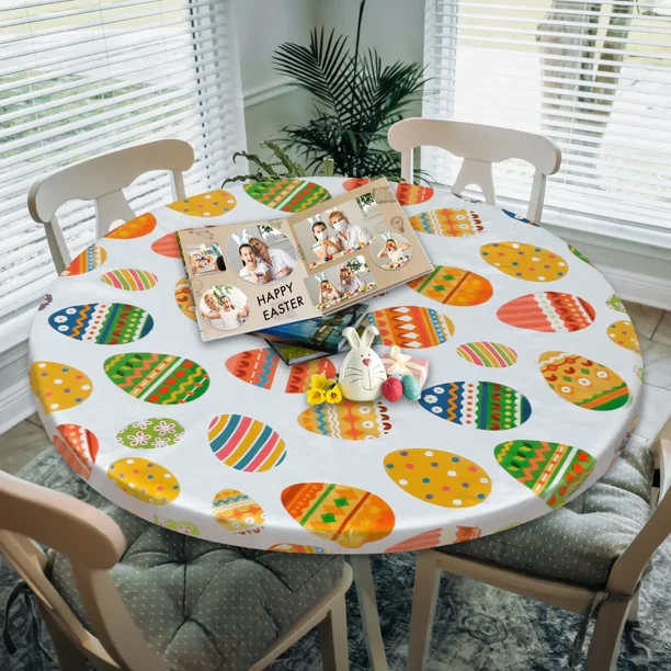 LUSHVIDA Easter Fitted Table Cover - Waterproof Colorful Egg Elastic ...