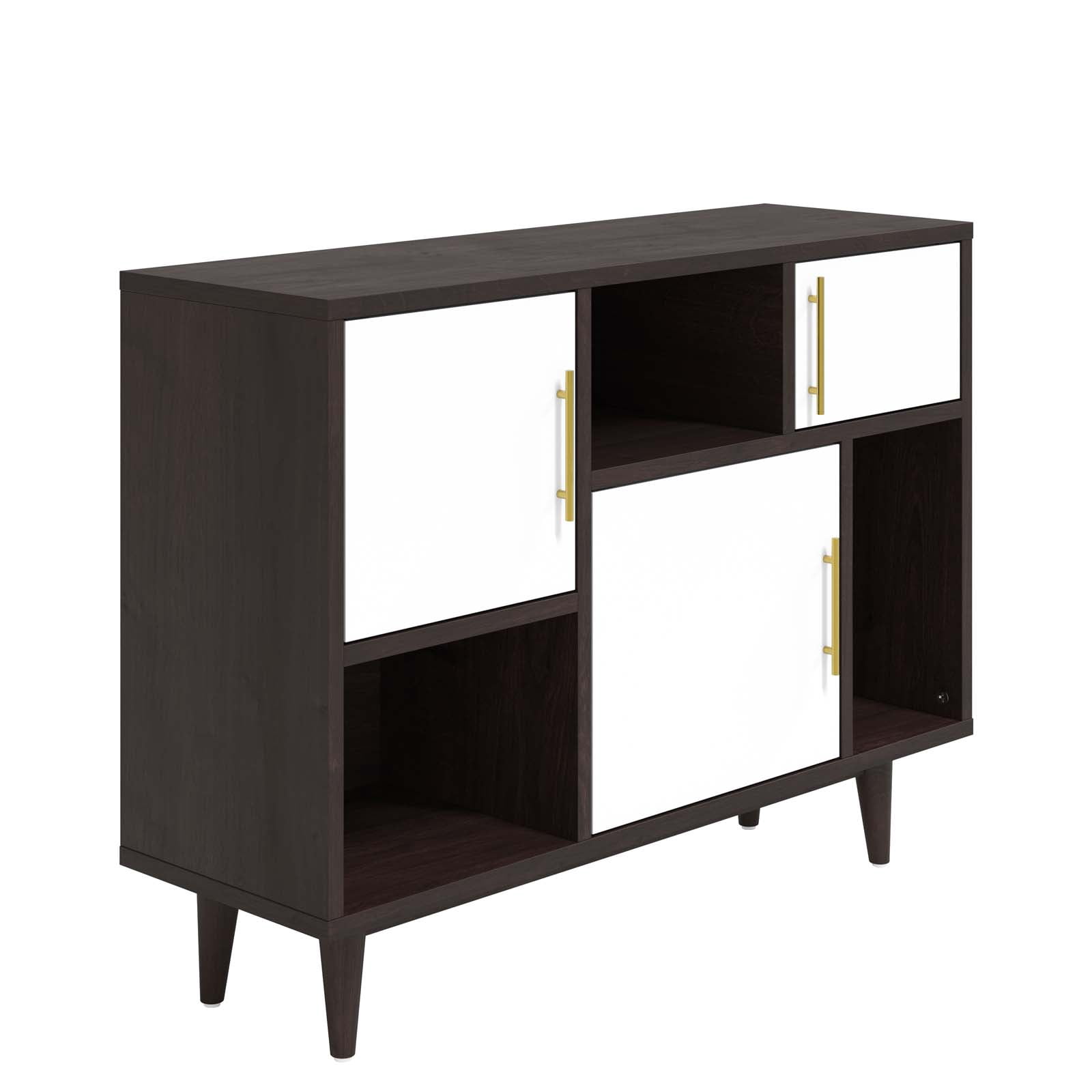 Media TV Display Stand Console Cabinet, Wood, Drak Brown White, Modern ...