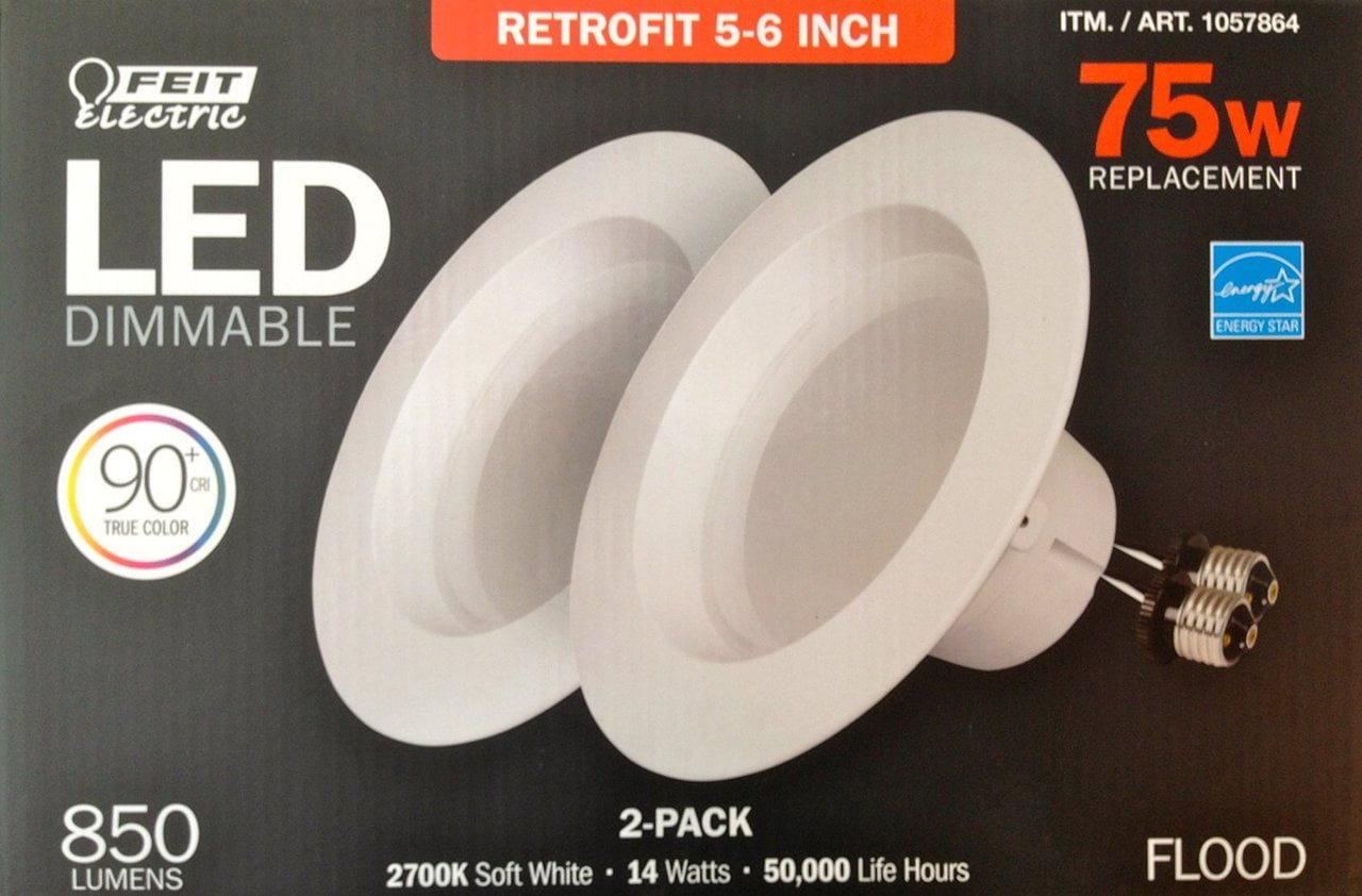 Feit Electric, LED 2 Pack Retrofit Kit, Replaces 5-6 inch, Soft white ... Feit Electric, LED 2 Pack Retrofit Kit, Replaces 5-6 inch, Soft white ...