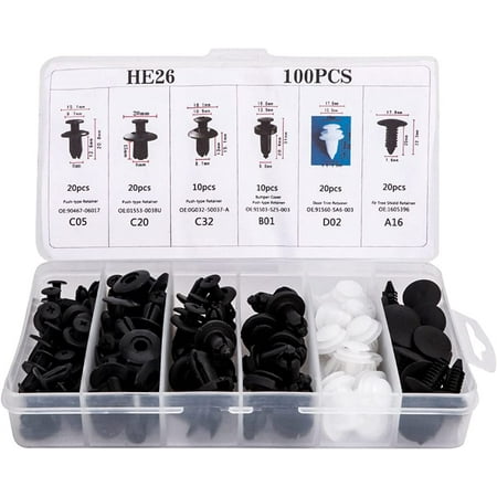 100 Pcs Car Plastic Rivet Clips Include 6 Types Universal HE26 Car ...