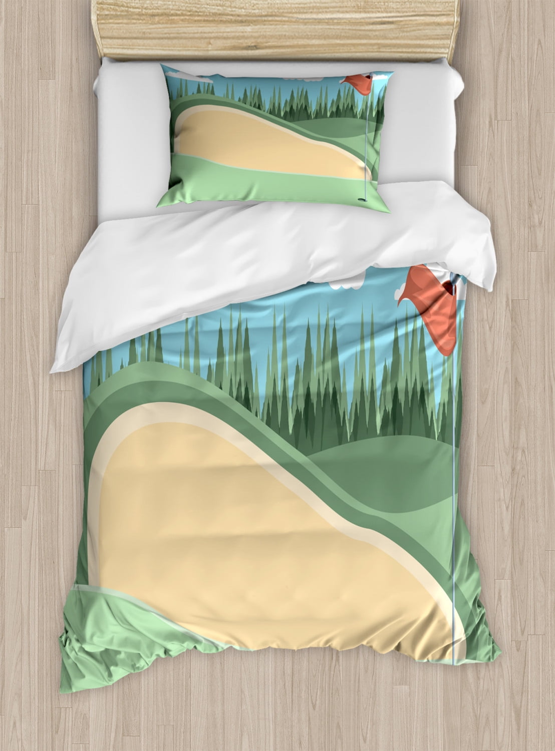 Golf Course Scene Duvet Cover Set Twin Size, Cartoon Interpretation of ...