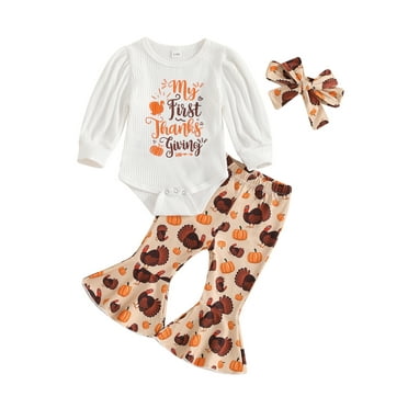Younger Tree Baby Girl Thanksgiving Clothes Outfits Turkey Print Long Sleeve Romper Pants ...