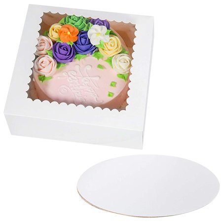 [15PCS]8x8x4inch Cake Boxes with Boards Set,White Large Tall Sturdy ...