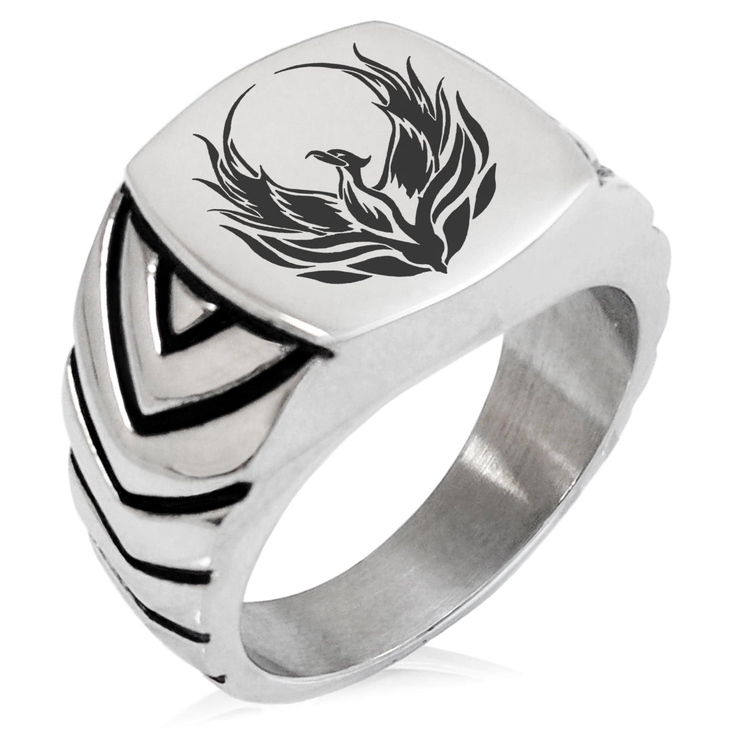 Stainless Steel Greek Mythology Phoenix Chevron Pattern Biker Style ...