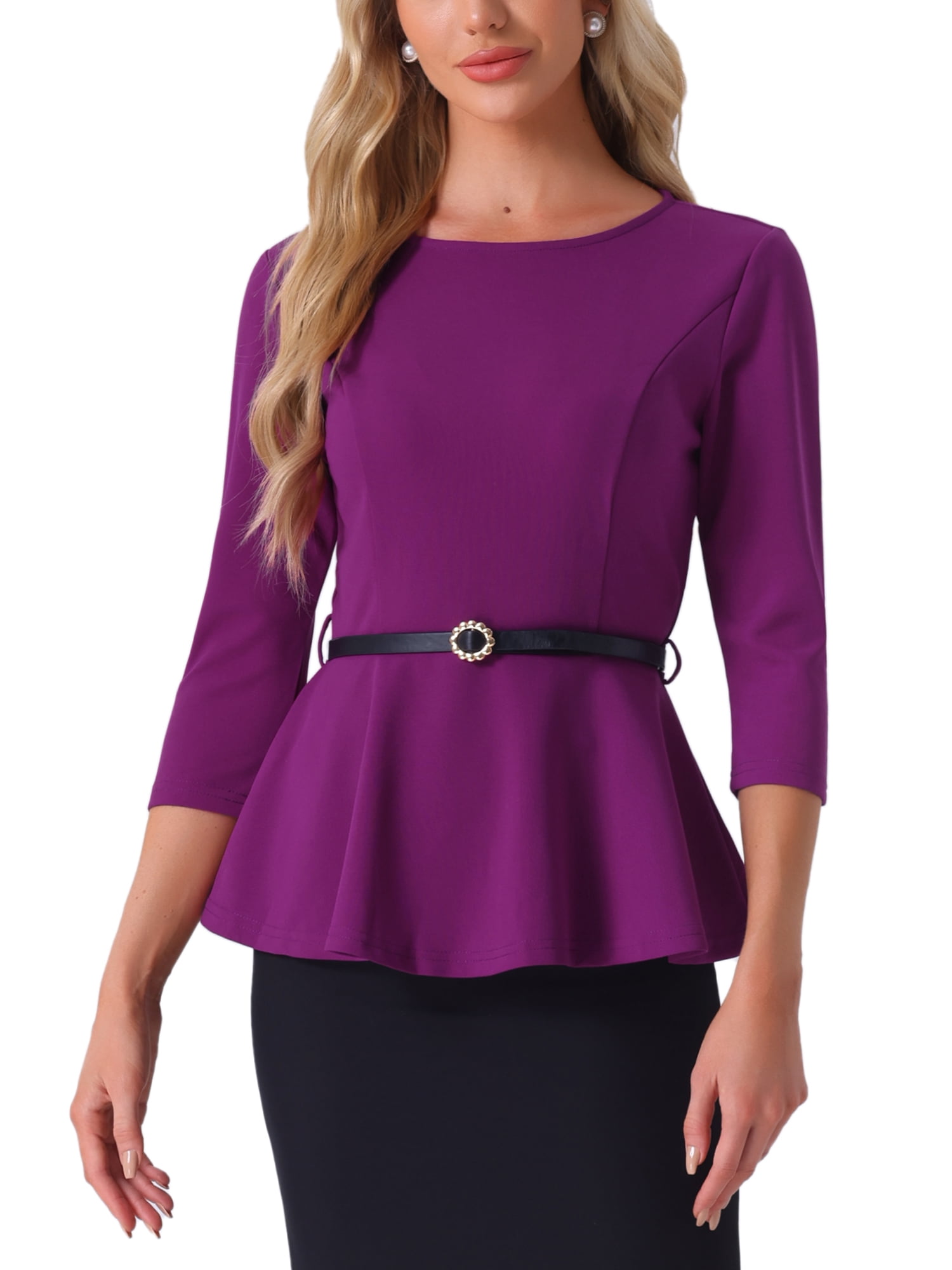 INSPIRAR CHIC Blusas Peplum para Mujeres de Manga 3/4 con Cinturón ...