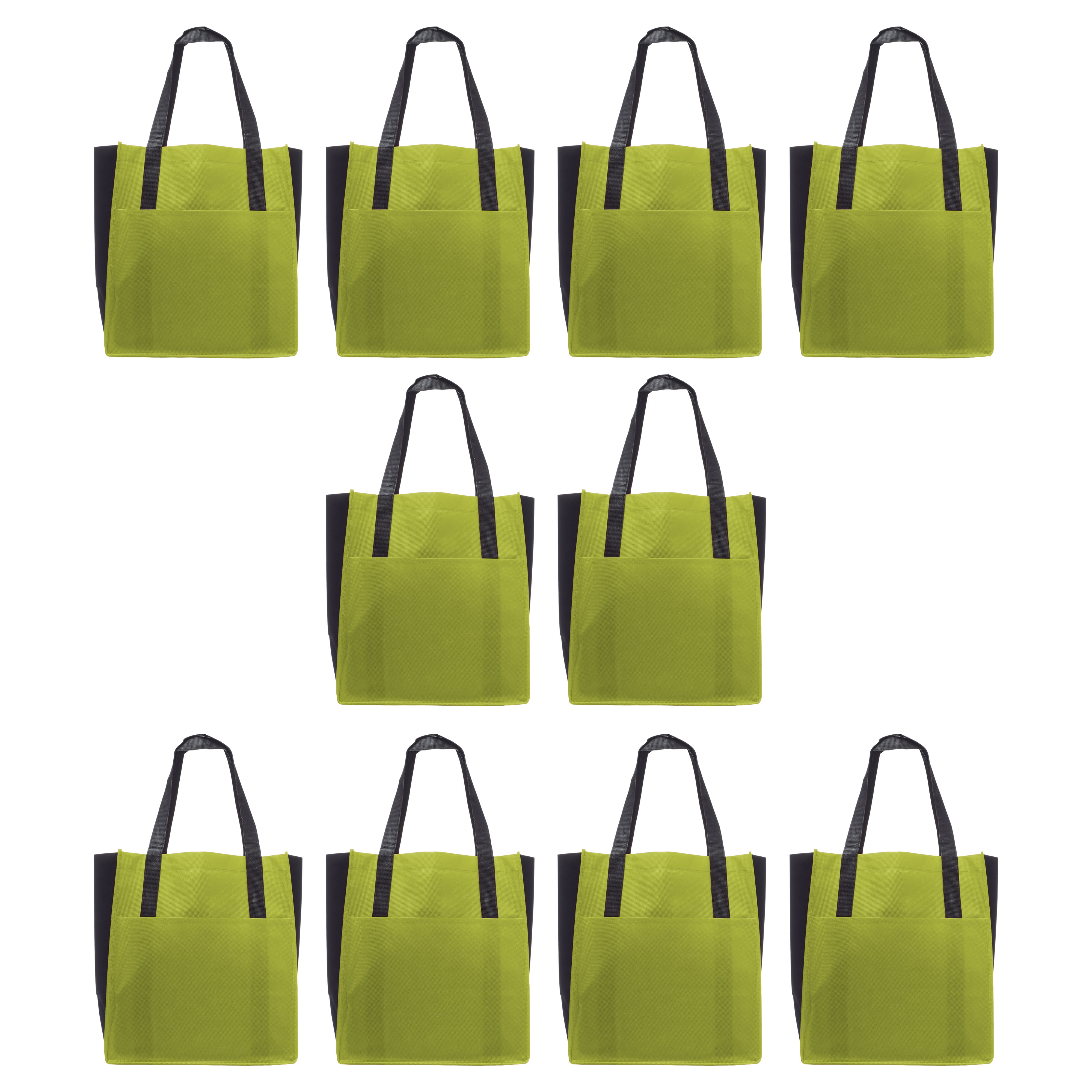 10 Non-Woven Shoppers Pocket Tote Bags Set - Front Pocket, Vibrant ...