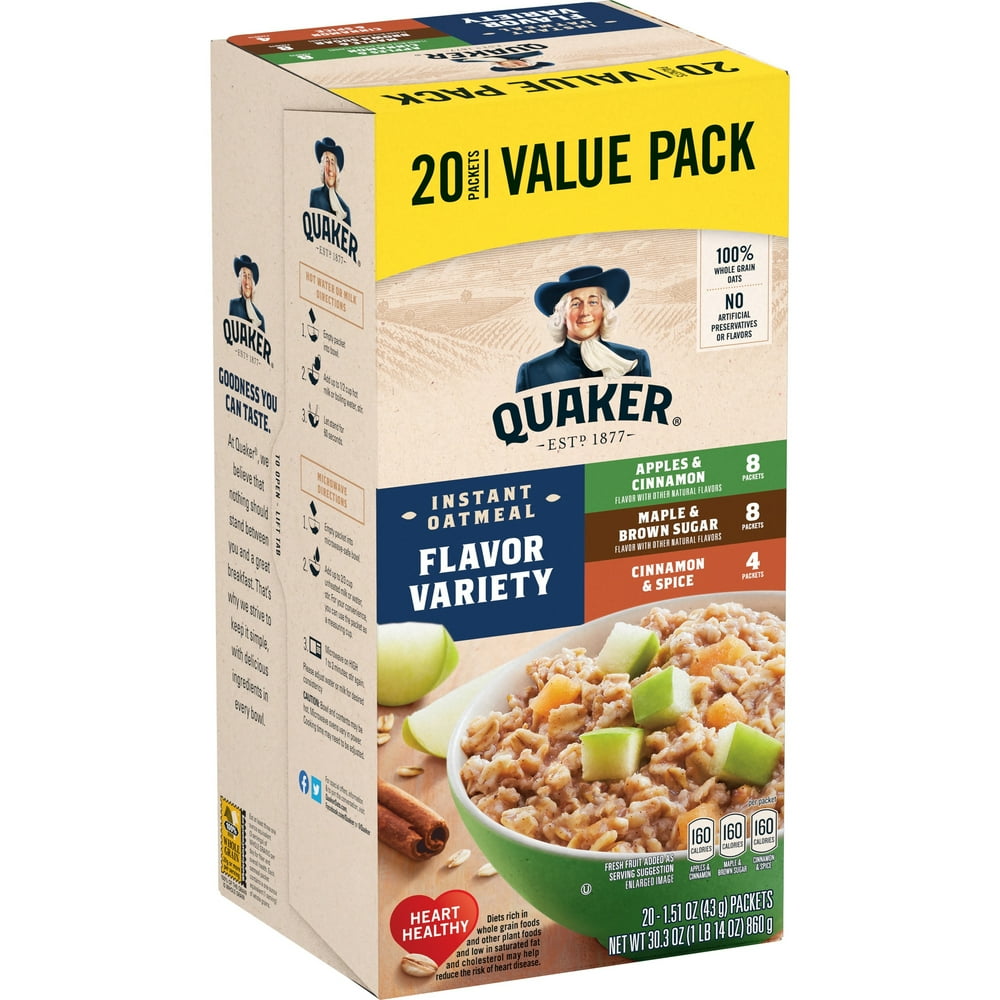 Quaker Instant Oatmeal, Flavor Variety Value Pack, 20 Packets (8 Apples ...