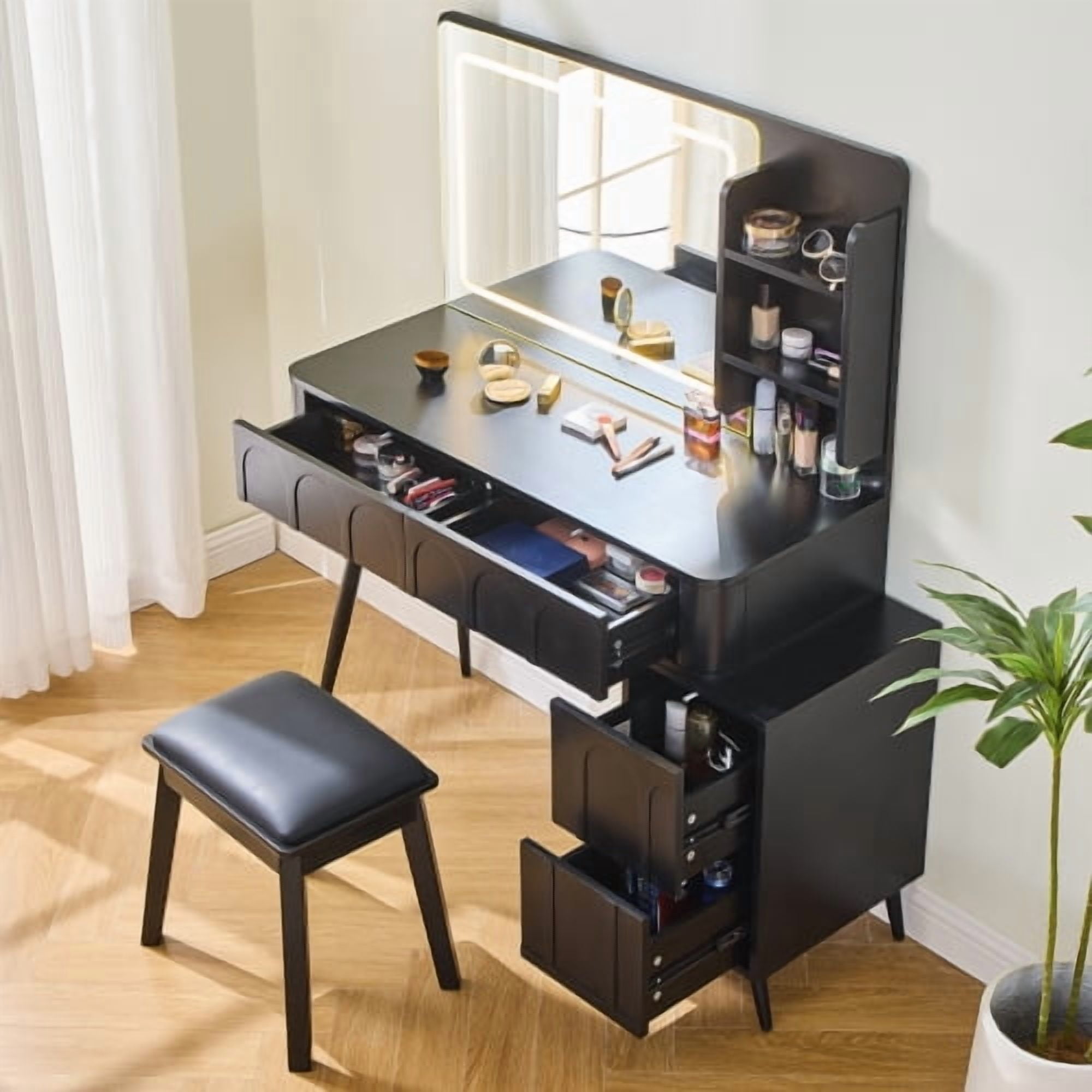 Click here for Fuluxin Modern Makeup Vanity Desk With Led Lights... prices