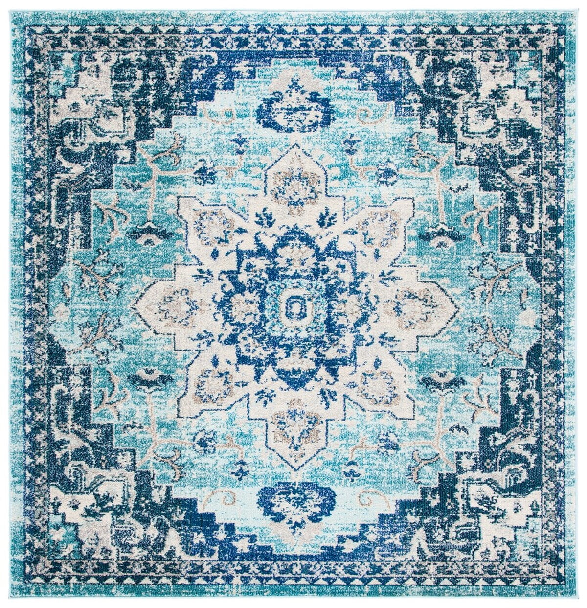 SAFAVIEH Madison Dalia Vintage Traditional Area Rug, Teal/Navy, 8' x 8 ...