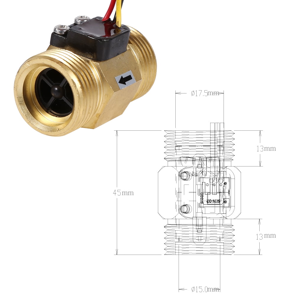 Sensor de fluJo de Agua Nuevo Full G3/4 "DN20 mm Rosca Efecto Hall Interruptor de fluJo de Agua ...