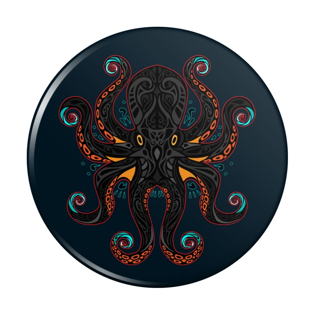 Black Octopus in the Abyss Kitchen Refrigerator Locker Button Magnet ...