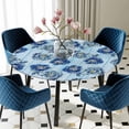 Blue Gradient Peony Flower Round Table Cover, Country Floral Blue Wood ...