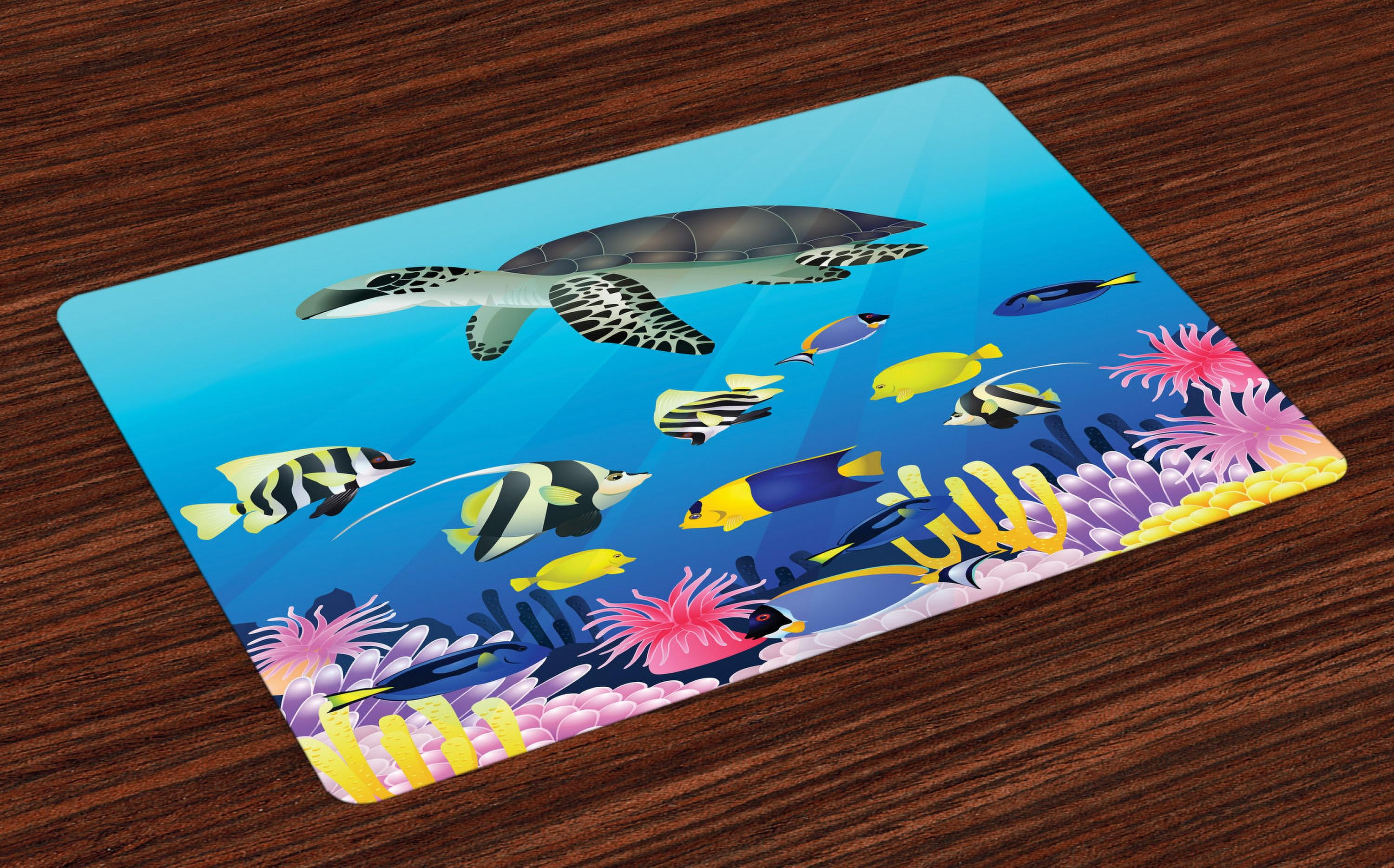 Ambesonne Ocean Place Mats Set of 4, Sea Turtle Coral Reef, Standard ...