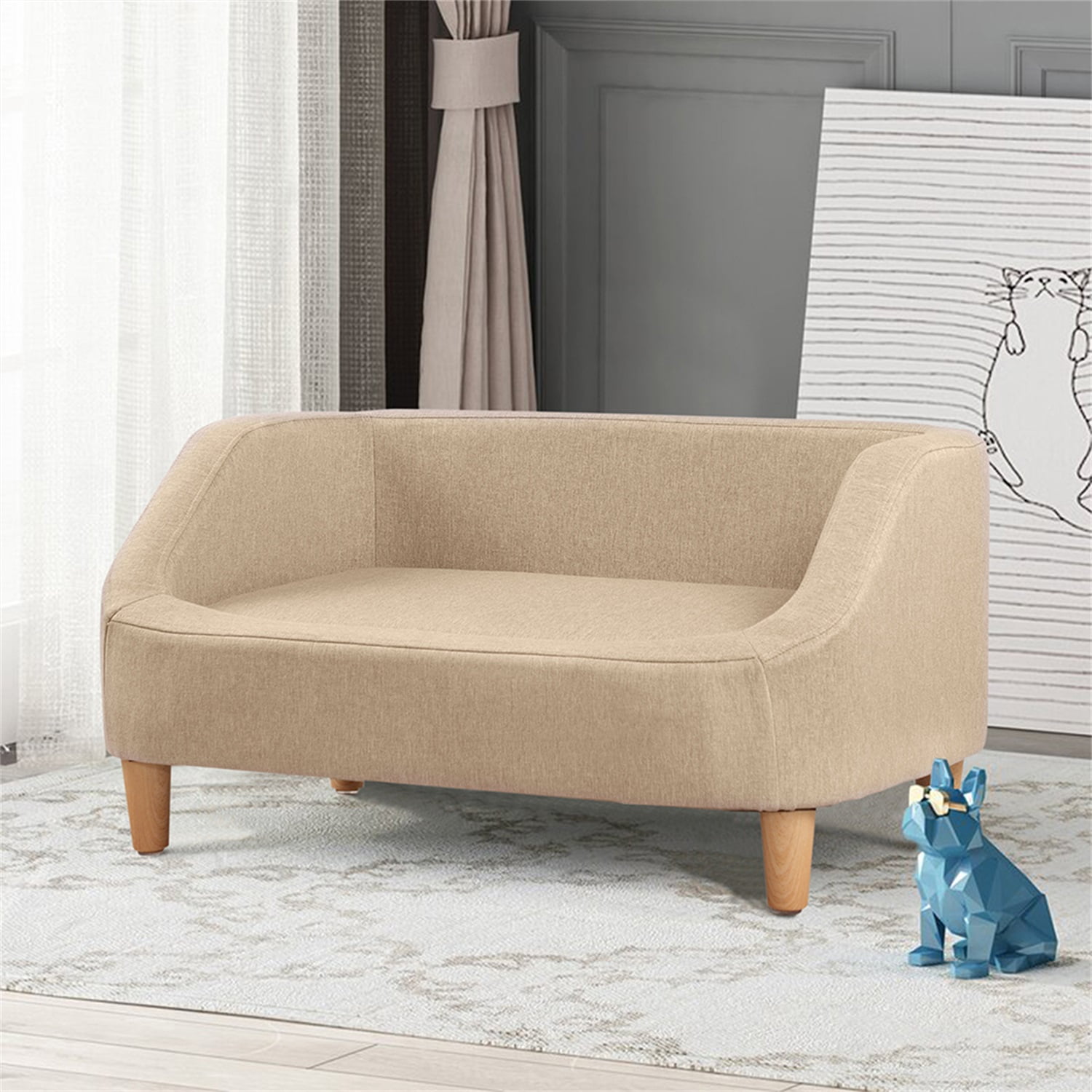 Pefilos Pet Bed Sofa Furniture with Wood Foot Dog Sofa Beds, Beige ...