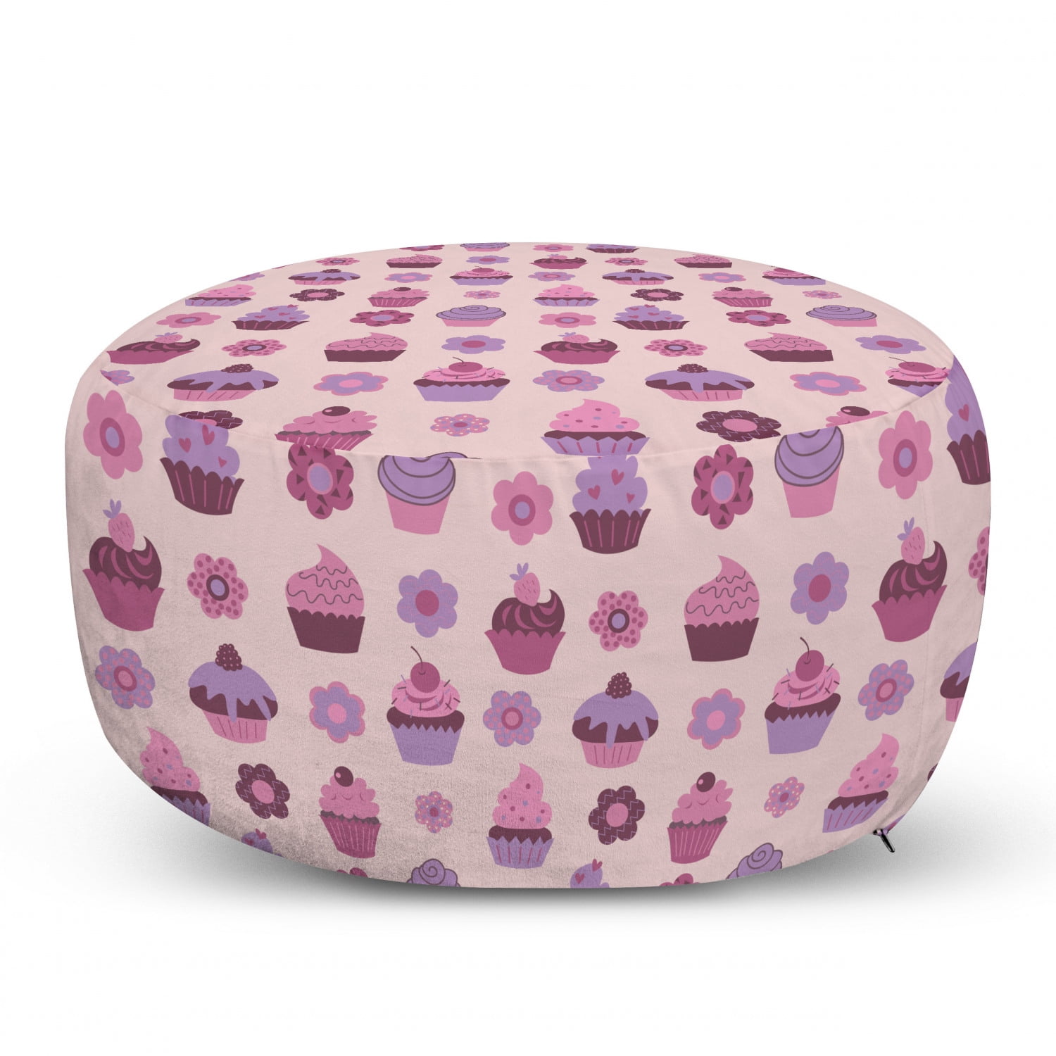 Cupcake Pouf Cover with Zipper, Tasty Bakery Food and Flowers Muffins ...