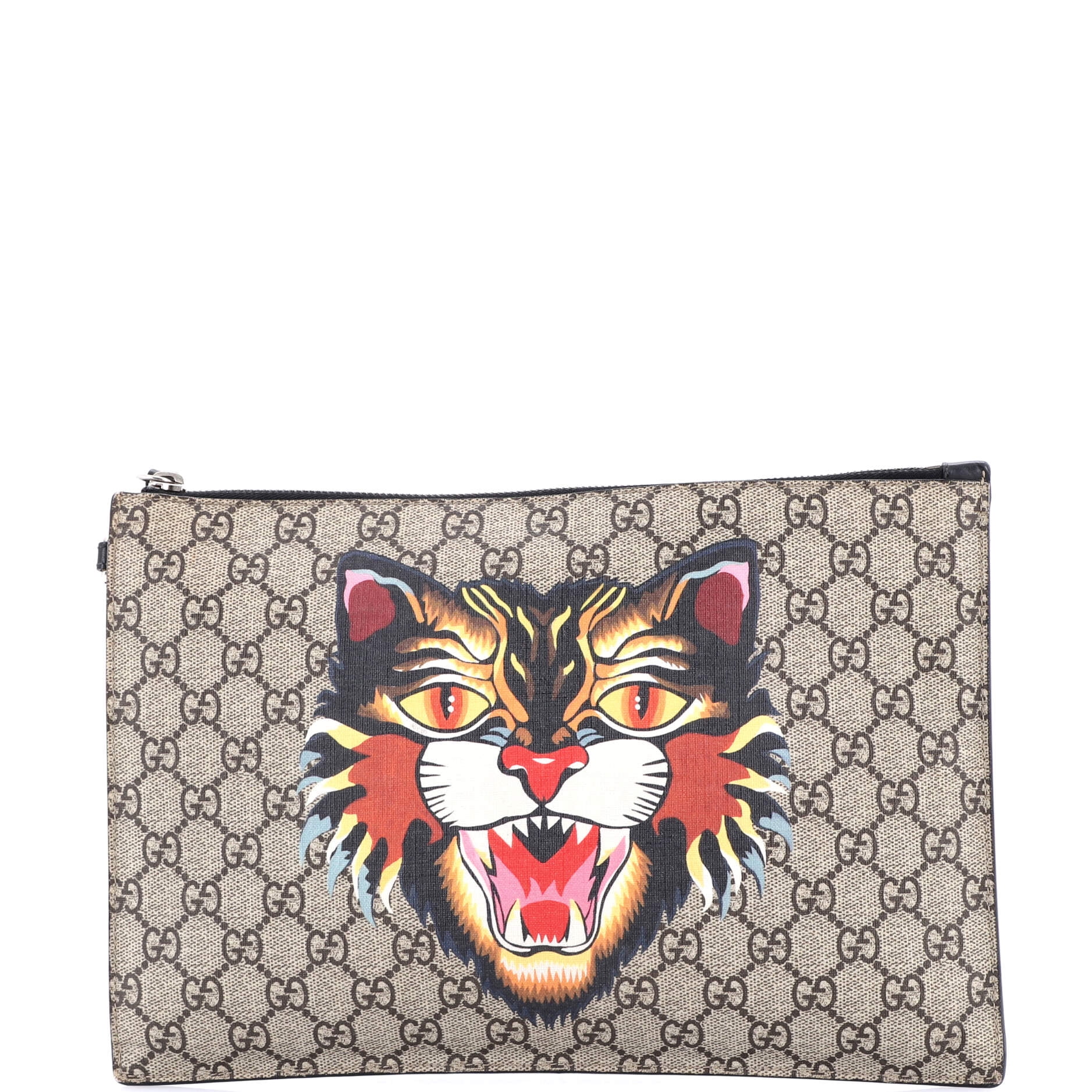 Pre-Owned Zipped Pouch Angry Cat GG Coated Canvas Large By Rebag ...