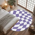 4ft Round Rug, Purple White Checkered Non-Skid Rubber Backing Large ...
